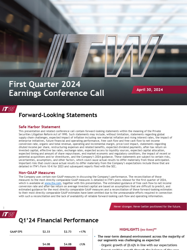 ITW Slide Presentation Q1 2024 Earnings Call | PDF | Financial ...