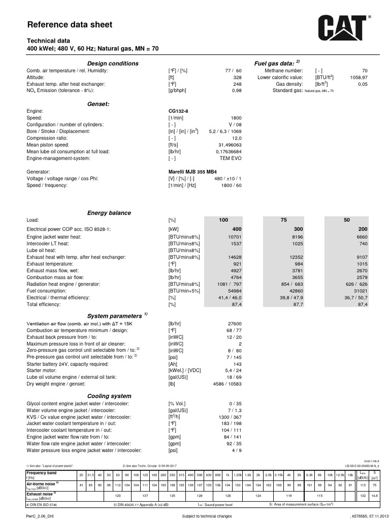 CG132 8 Cyl - 400 KW - Engine Tech Data | PDF | Engines | Natural Gas
