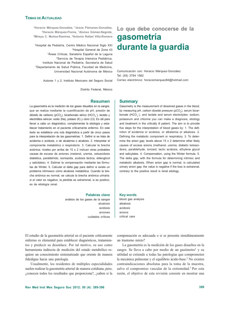 Gasometría Durante La Guardia | PDF | Ciencia y matemáticas