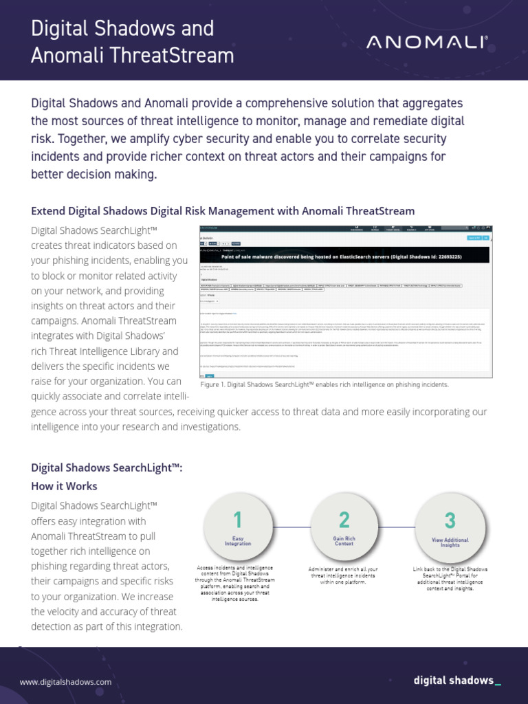 Digital Shadows Anomali Integration Datasheet | PDF | Phishing | Popular Culture & Media Studies