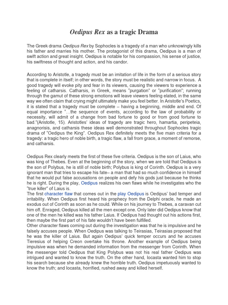 Oedipus Rex: Tragic Flaws and Fate | PDF | Oedipus | Tragedy
