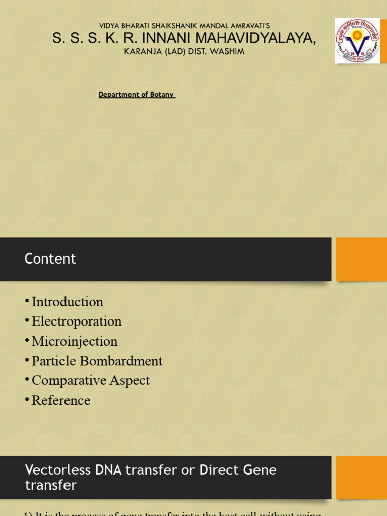 Samruddhi B Vectorless Dna Transfer Techniques | PDF | Life Sciences ...