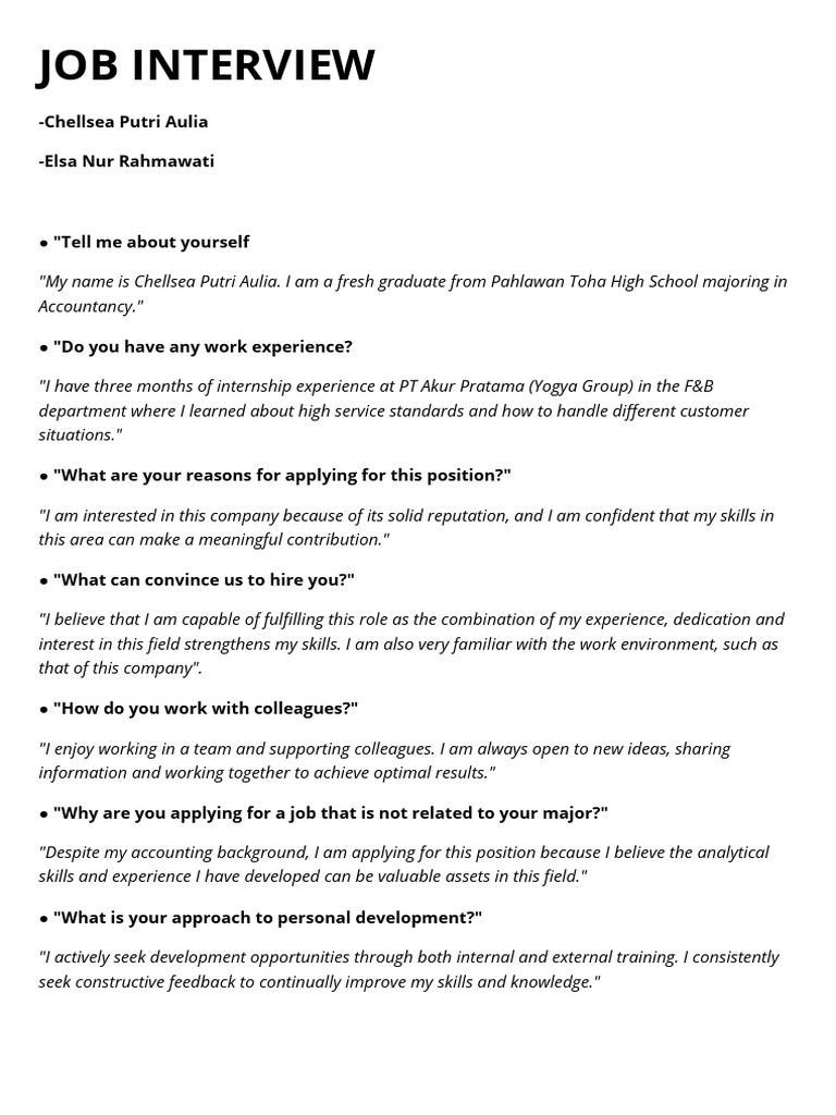 Contoh Dialog Job Interview | Download Free PDF | Experience | Leadership