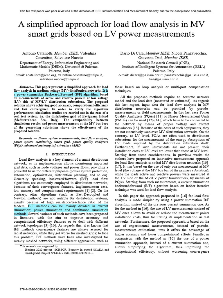 A Simplified Approach For Load Flow Analysis in MV Smart Grids Based On LV Power Measurements ...