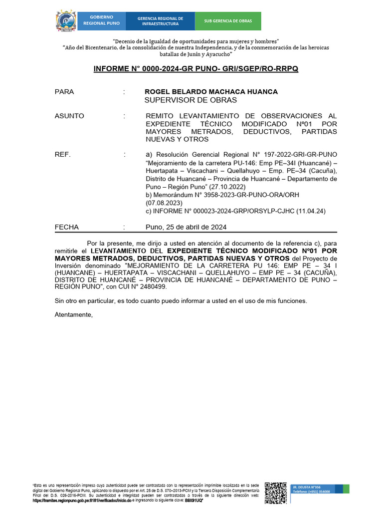 Informe Levantamiento de Observaciones Exp Mod N01 | PDF