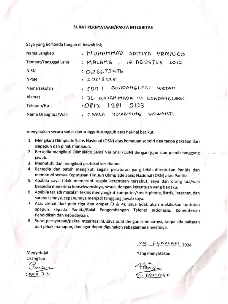 Pakta Integritas Adit | PDF