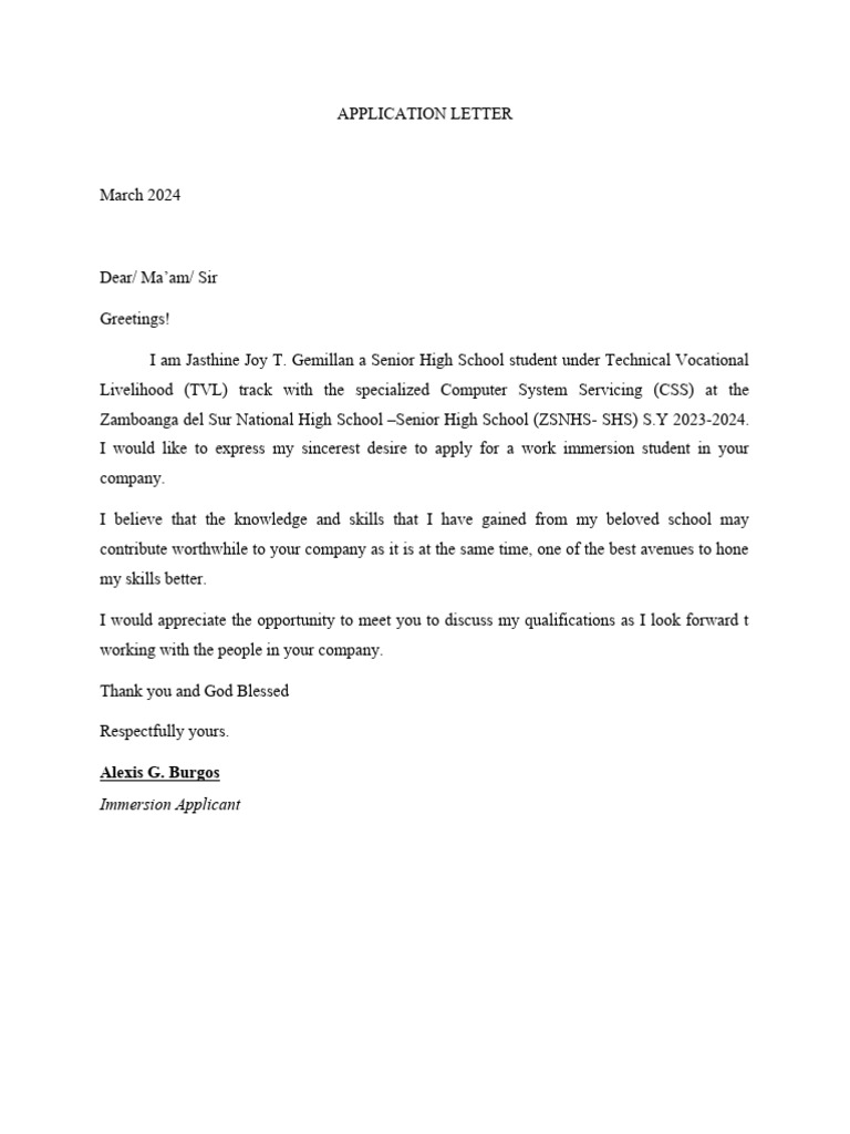 APPLICATION LETTER | PDF