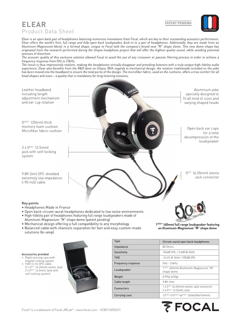 Elear Specification Sheet | PDF | Headphones | Loudspeaker