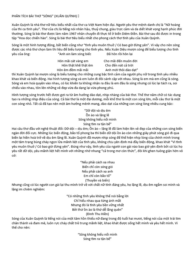 Phân Tích Bài Thơ Sóng-Xuân Qu NH | PDF