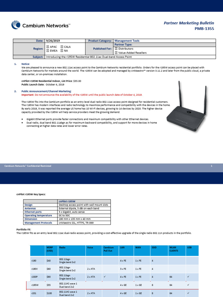 PMB-1355 Introducing r195W Residential Access Point | PDF | Ieee 802.11 ...