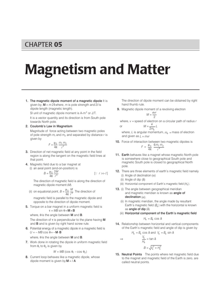 Magnetism and Matter Class 12 Short Notes | PDF | Magnetic Field ... Magnetism and Matter Class 12 Short Notes | PDF | Magnetic Field ...