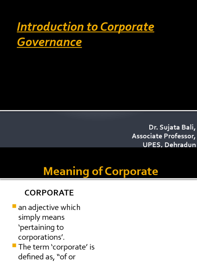 Introduction To Corporate Governance | PDF | Corporate Governance ...