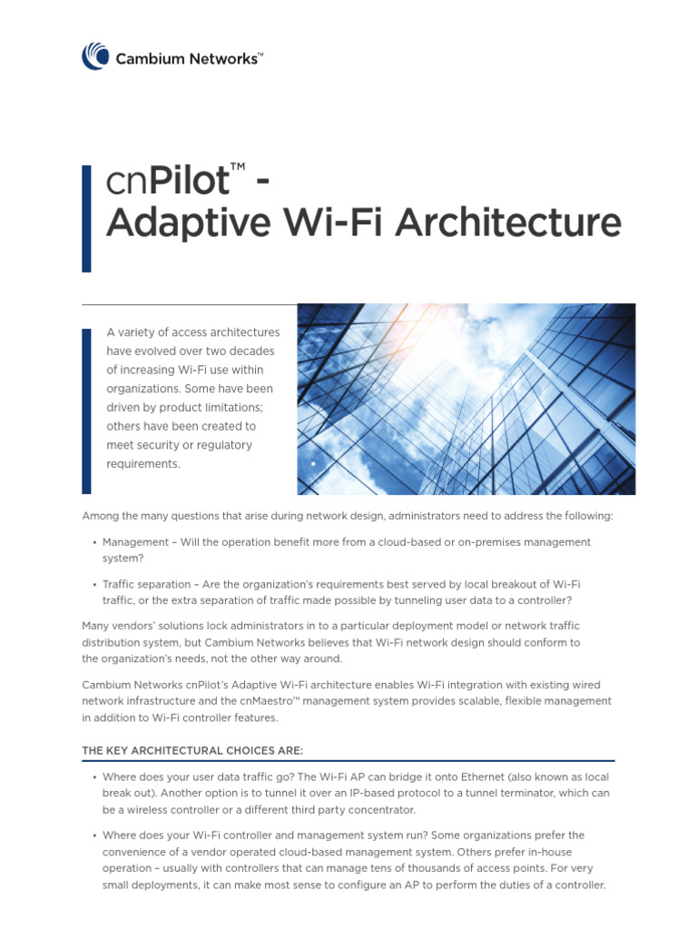 SP Cnpilot AdaptiveArch 051217 | PDF | Cloud Computing | Wi Fi