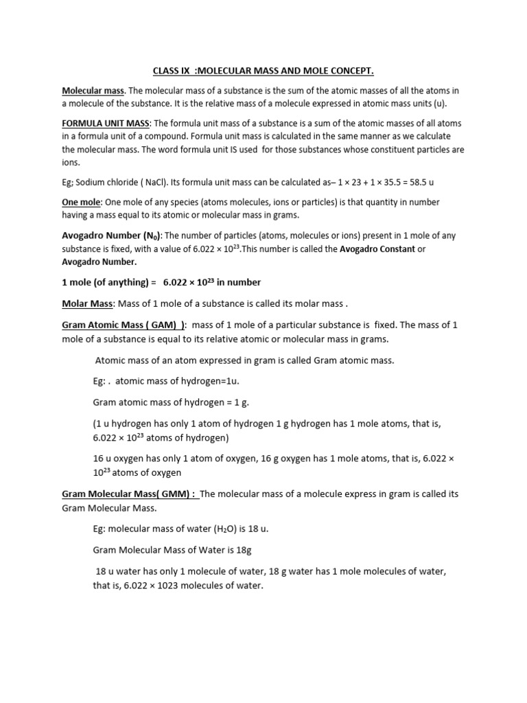 Molecular Mass Mole Concept | PDF | Mole (Unit) | Molecules