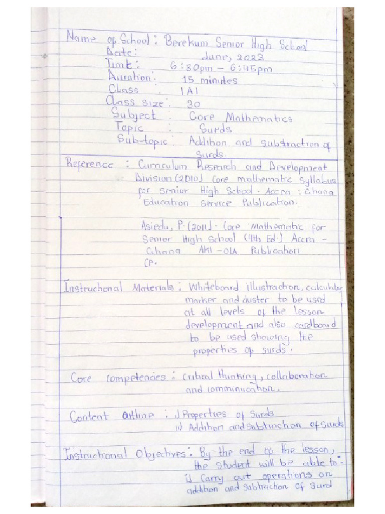 Lesson Notes | PDF
