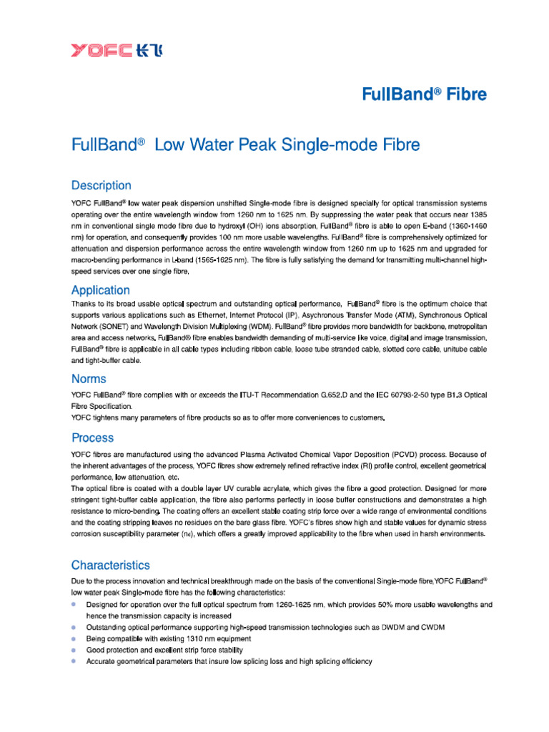 FullbandR Low Water Peak Single Mode Fibre | PDF