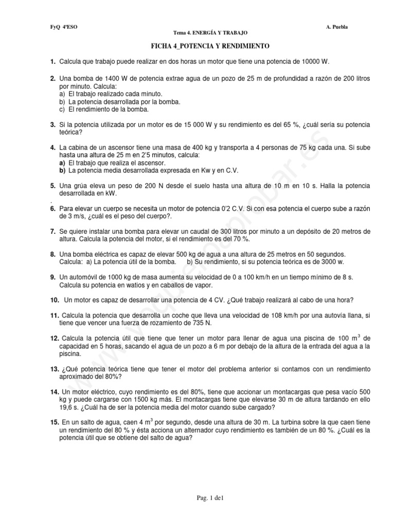 WWW - Yoquieroaprobar.es: Fyq 4ºeso A. Puebla Tema 4. Energía Y Trabajo | PDF | Kilogramo | Bomba