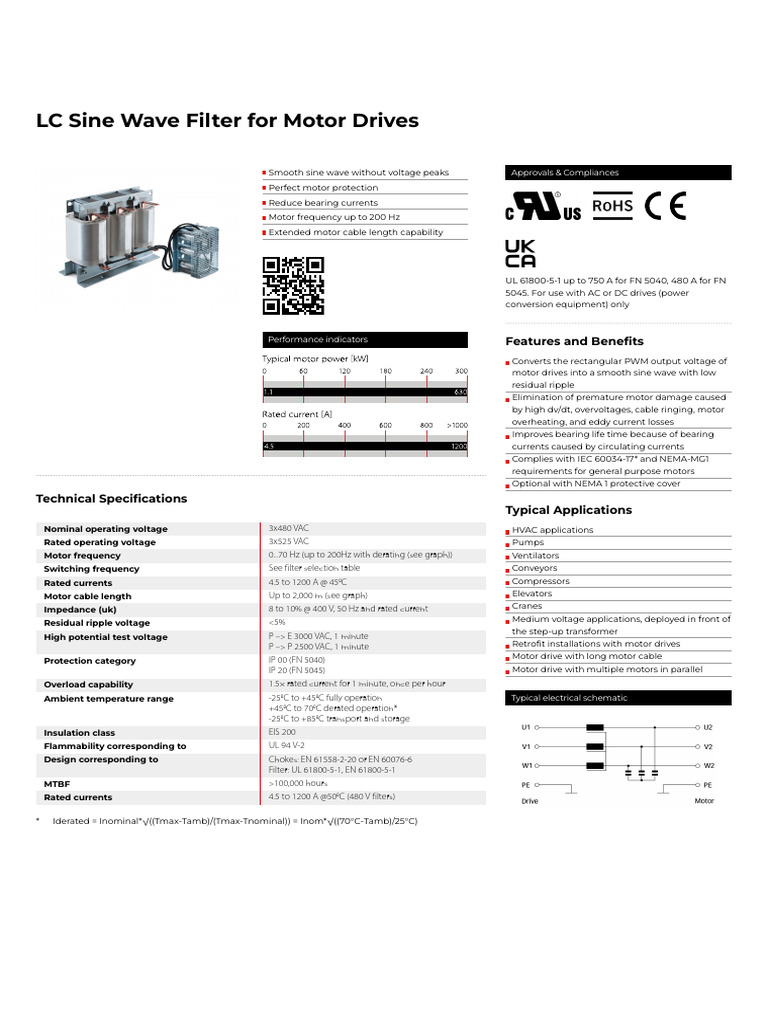 Schaffner Datasheet Sine Wave Filter FN5040-FN5045 | PDF | Alternating Current | Electrical ...