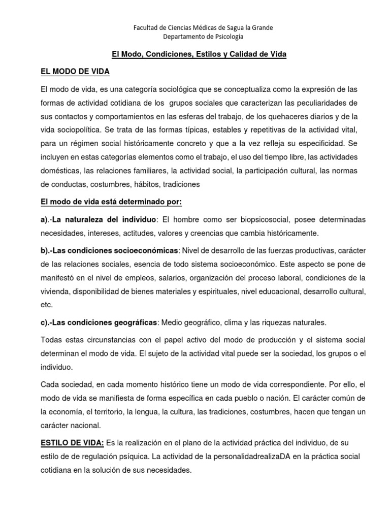 Modo de Vida y Calidad de Vida en Psicología | PDF | Comportamiento ...