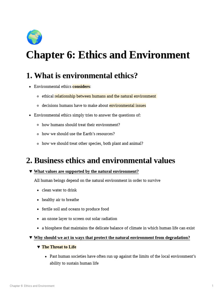 Chapter 6 Ethics and Environment | PDF | Sustainability | Natural ...