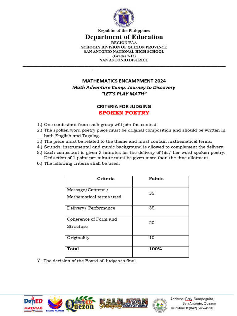 Math Activities Criteria For Judging | PDF | Mathematics