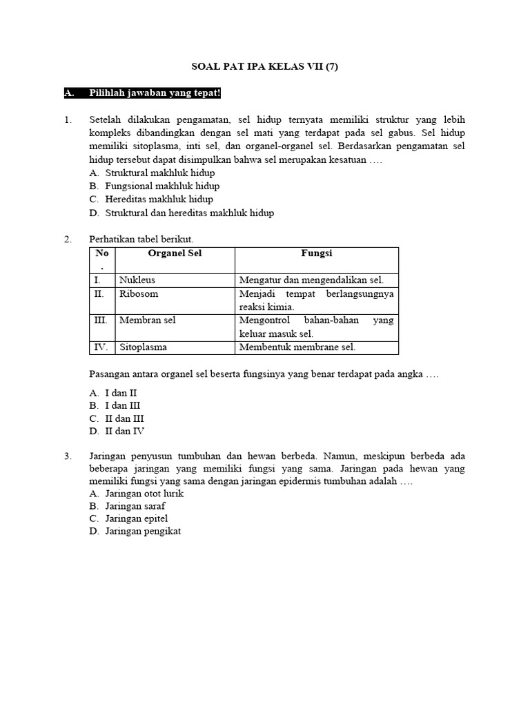 Soal Pat Ipa Kelas Vii | PDF | Sains & Matematika