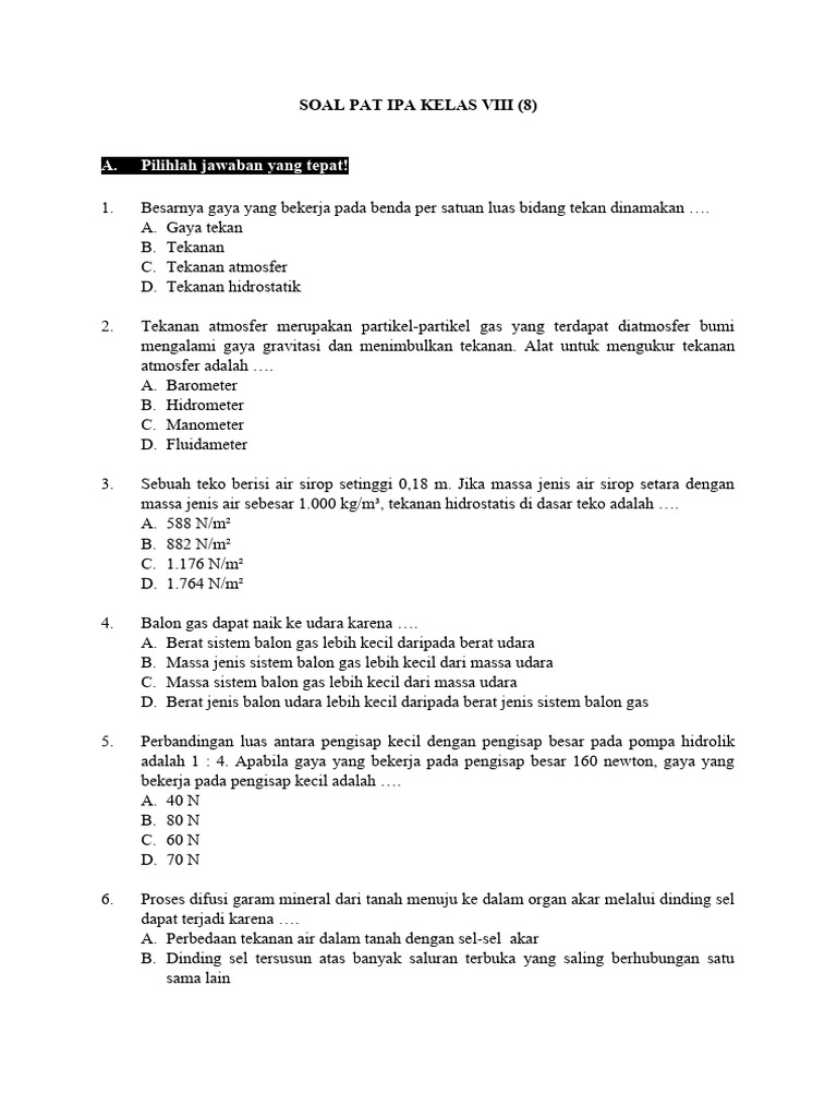 Soal Pat Ipa Kelas Viii | PDF