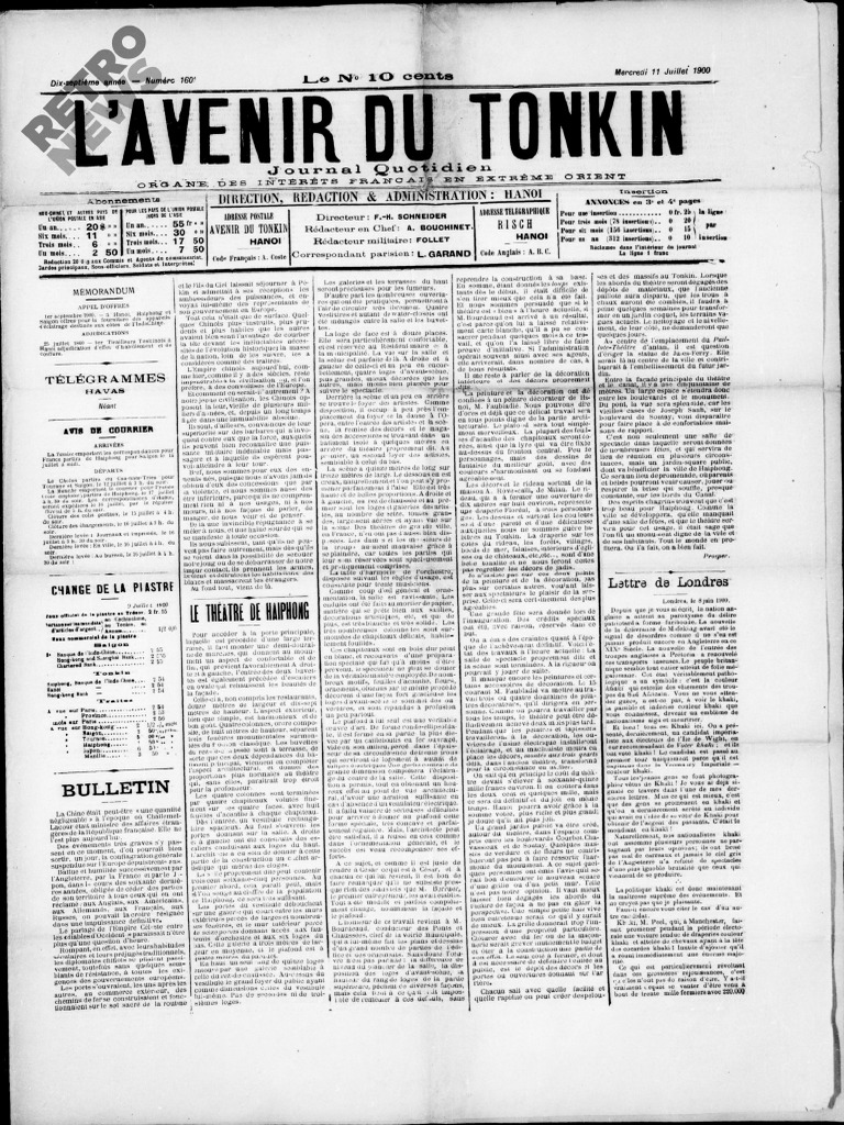 1900 07 11 L Avenir Du Tonkin Retronews | PDF