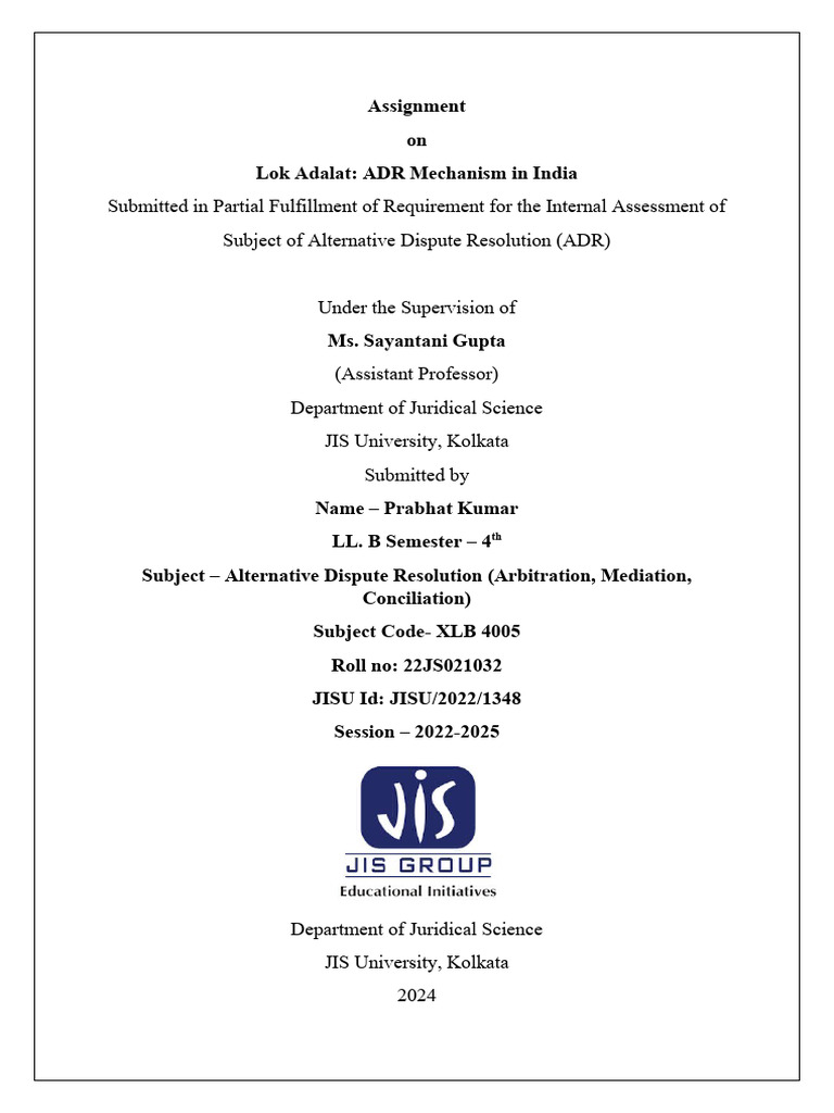ADR Assignment | PDF | Alternative Dispute Resolution | Mediation