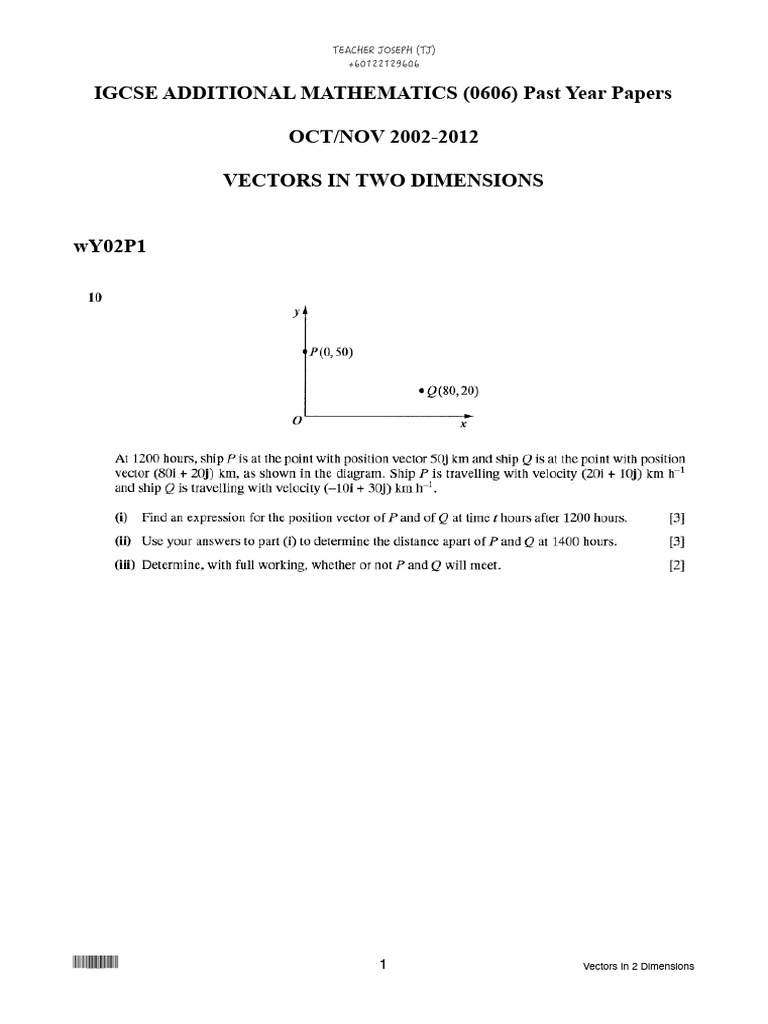 Addmaths Pyq - Vectors (Winter) MS | PDF | Speed | Elementary Geometry