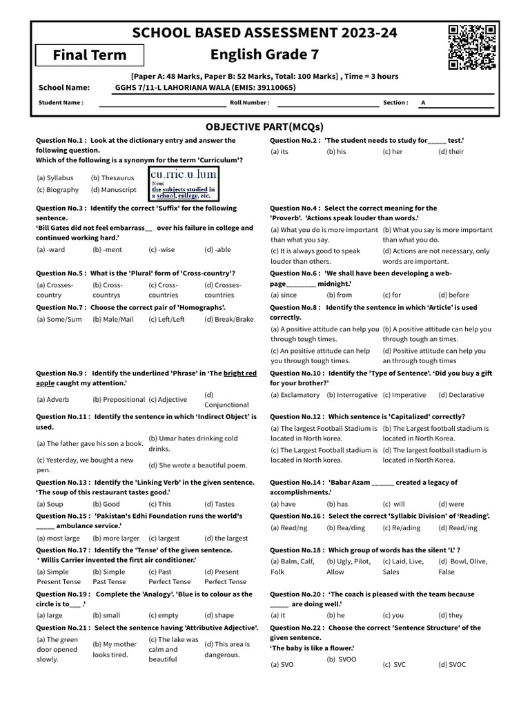 English Grade 7 | PDF | Linguistics | Grammar