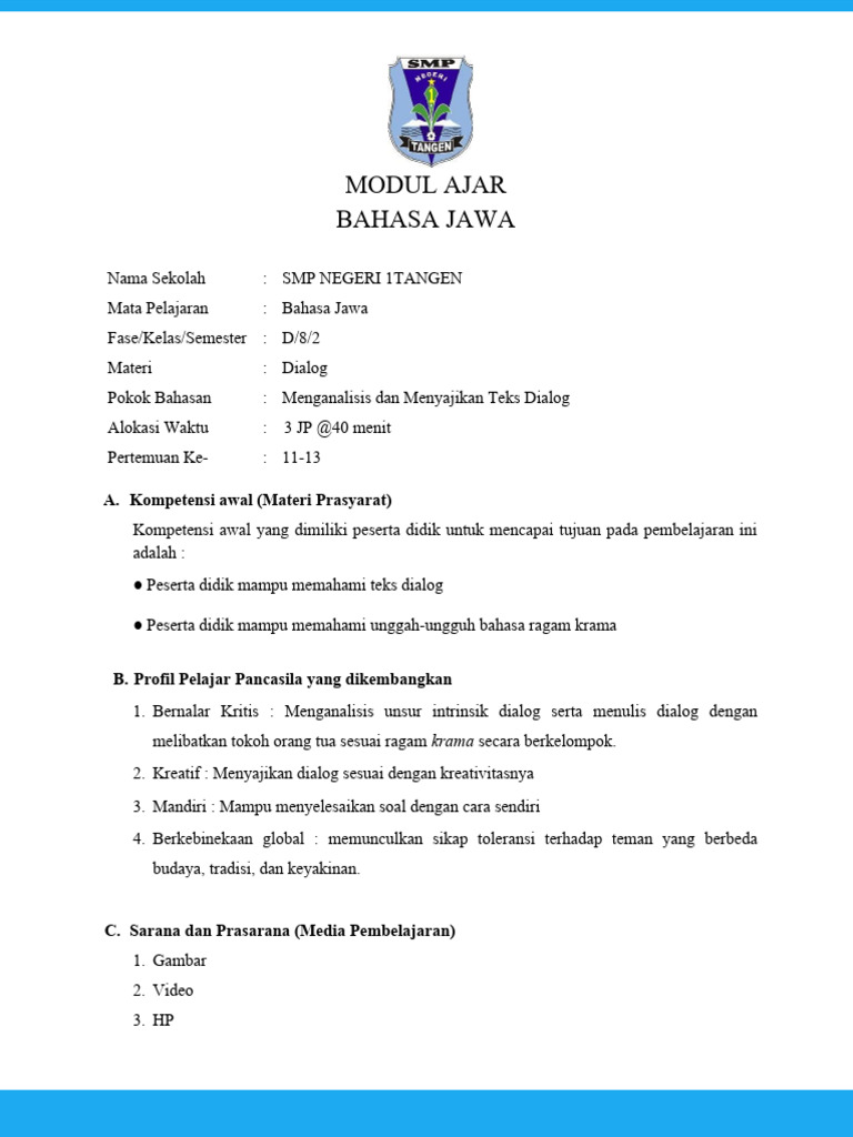 MODUL AJAR 4 DIALOG SMT GNAP | PDF