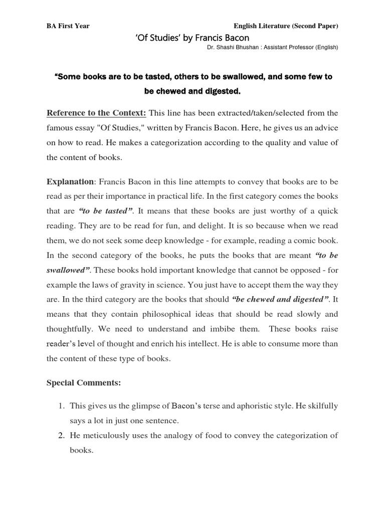 OfStudies Line Explanation | PDF | Essays | Rhetoric