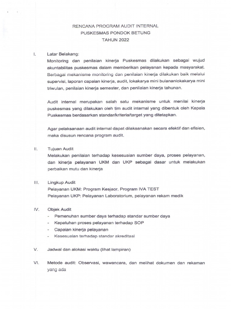 1.6.3b (1) KAK Dan Rencana Audit Internal | PDF
