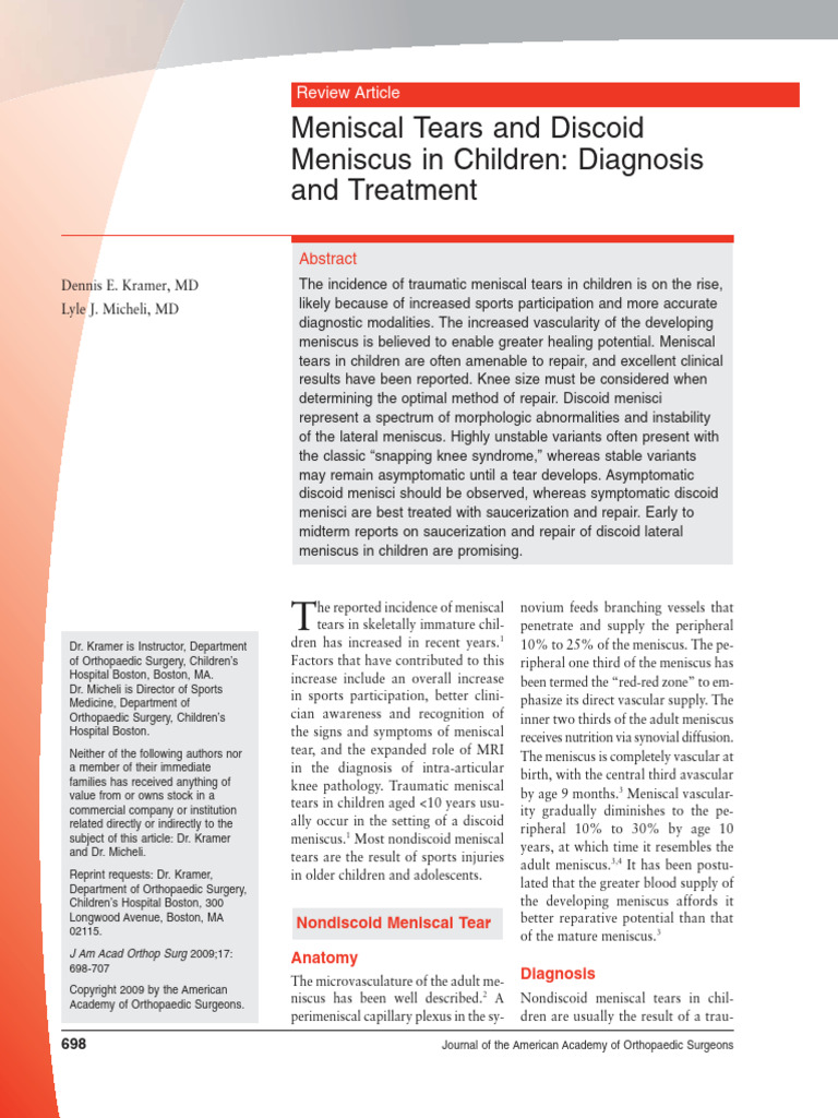 Meniscal Tears and Discoid Meniscus in Children .4 | PDF | Knee ...