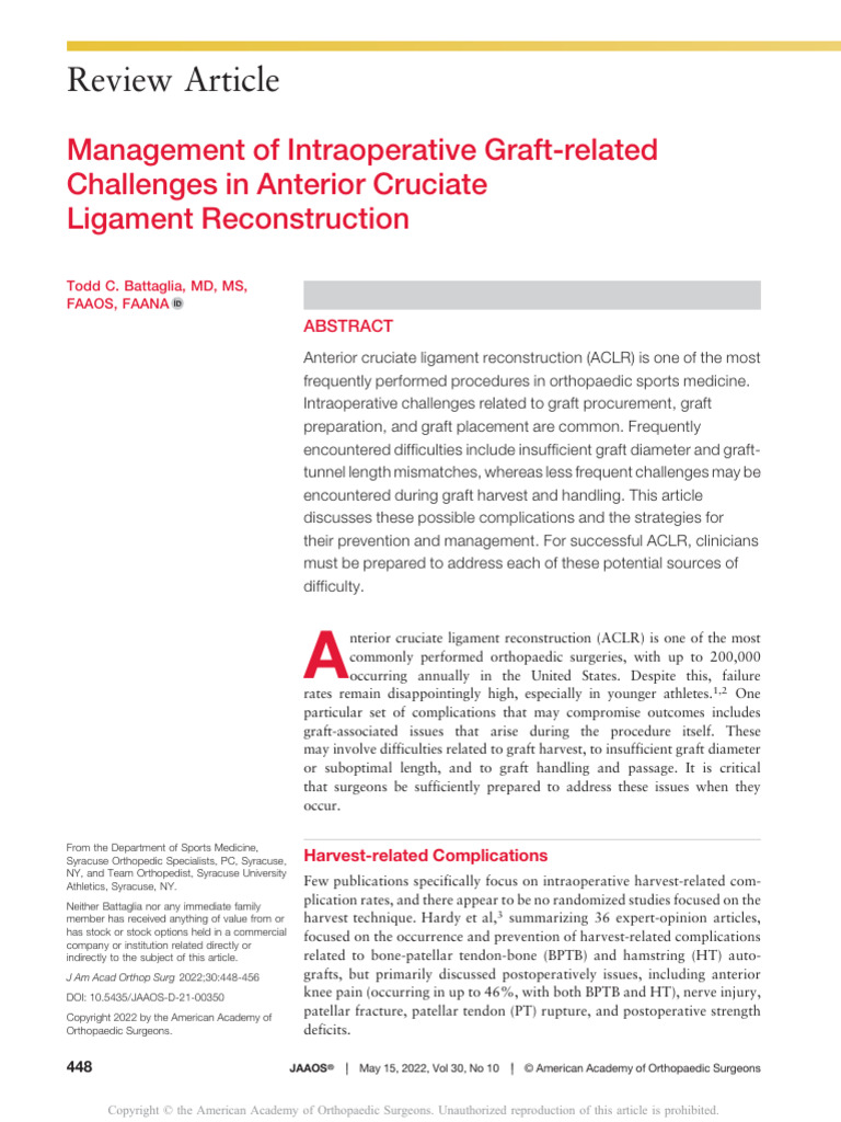 Management of Intraoperative Graft Related.3 | PDF | Knee | Surgery