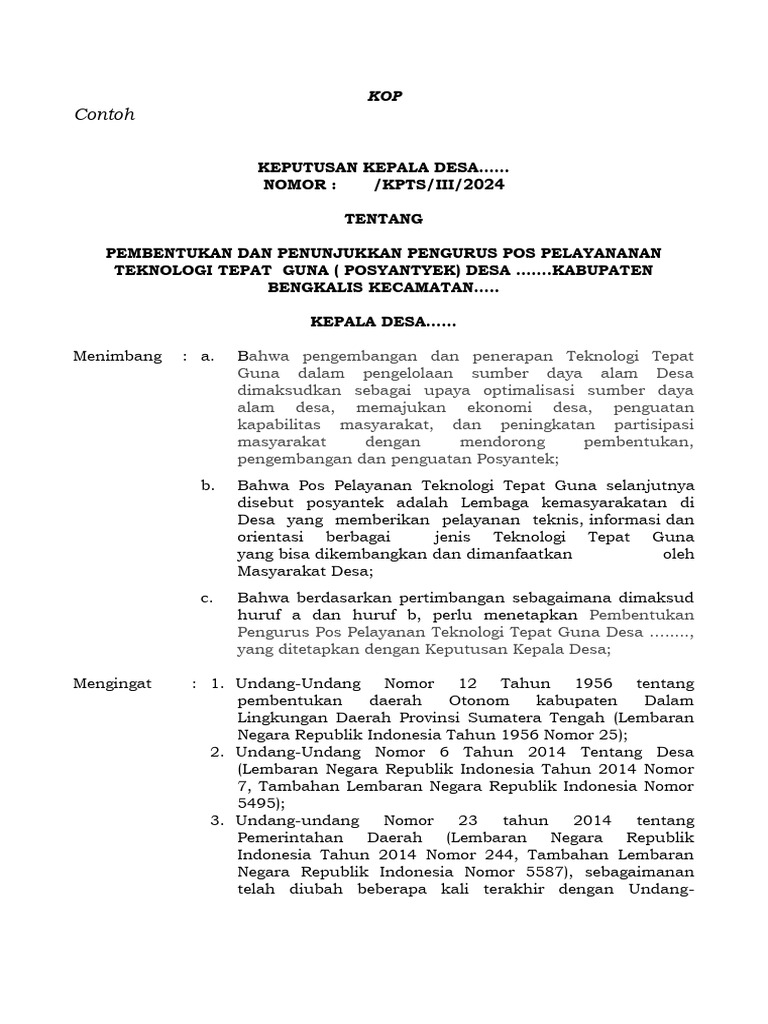 Draft SK Posyantek-Desa 2024 | PDF