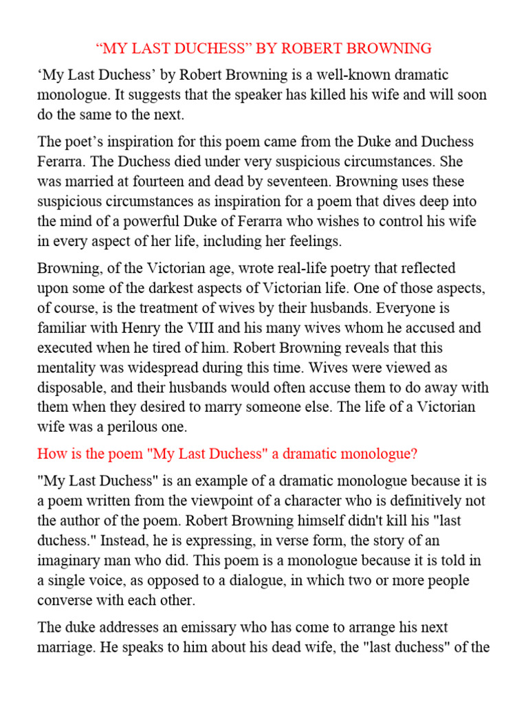 Themes in My Last Duchess | PDF | Robert Browning | Poetry
