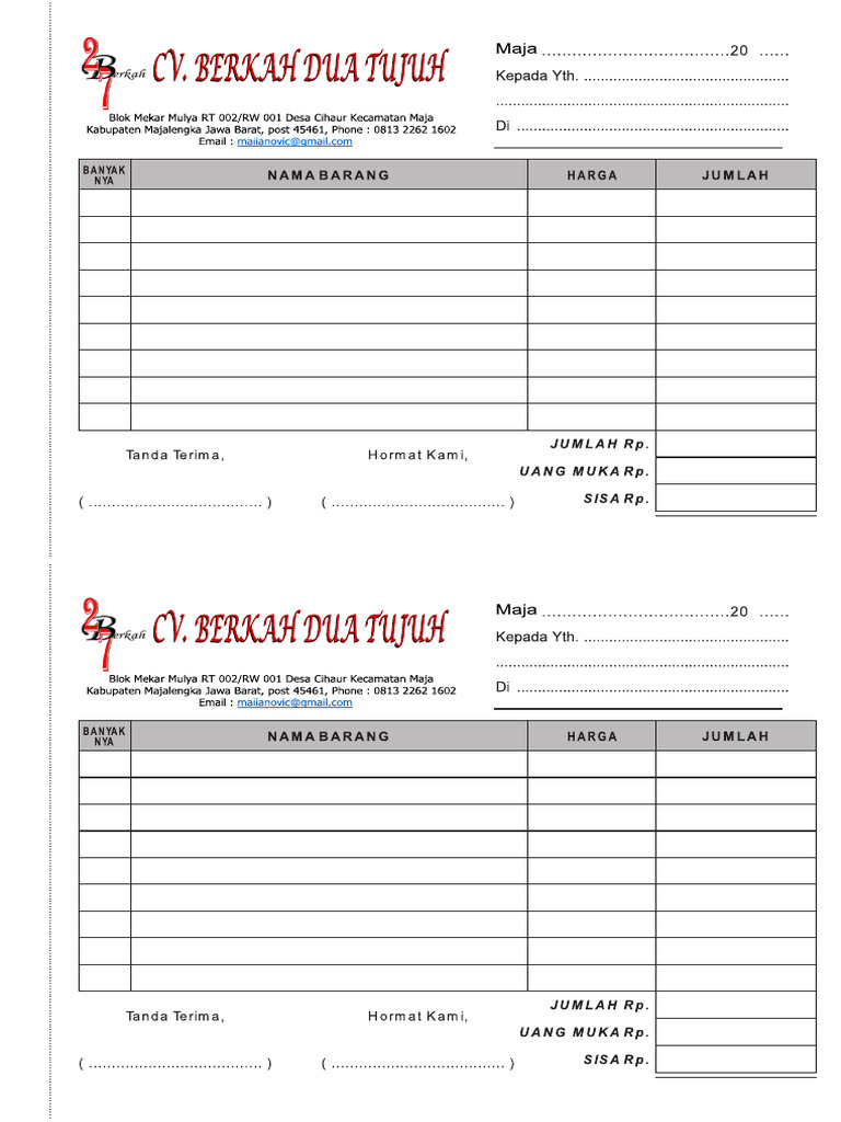 Nota CV Berkah Dua Tujuh | PDF