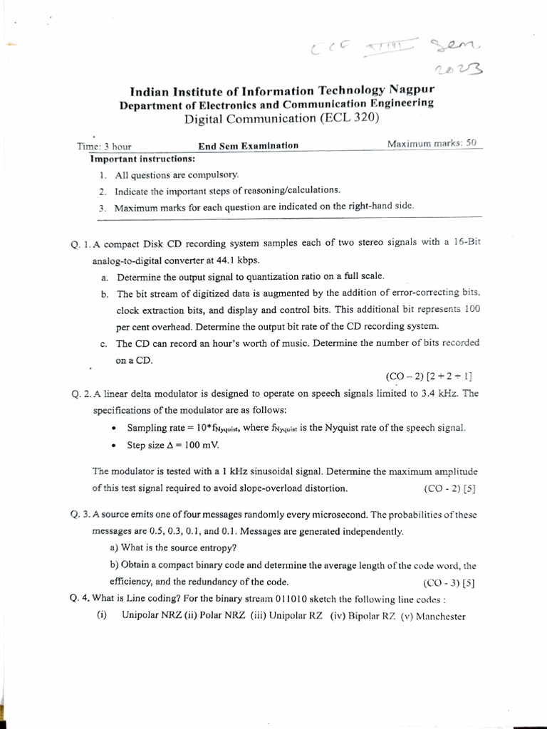 comm sys pyq 2 | PDF | Sampling (Signal Processing) | Data Transmission