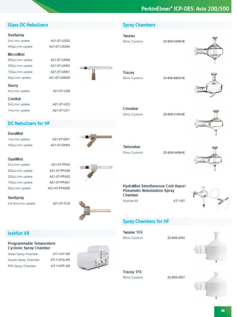 Avio 200/500 ICP-OES Accessories Guide | PDF | Materials