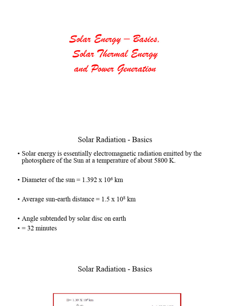 Lecture Slides - Solar Energy Basics and Utilization | PDF | Heat ...