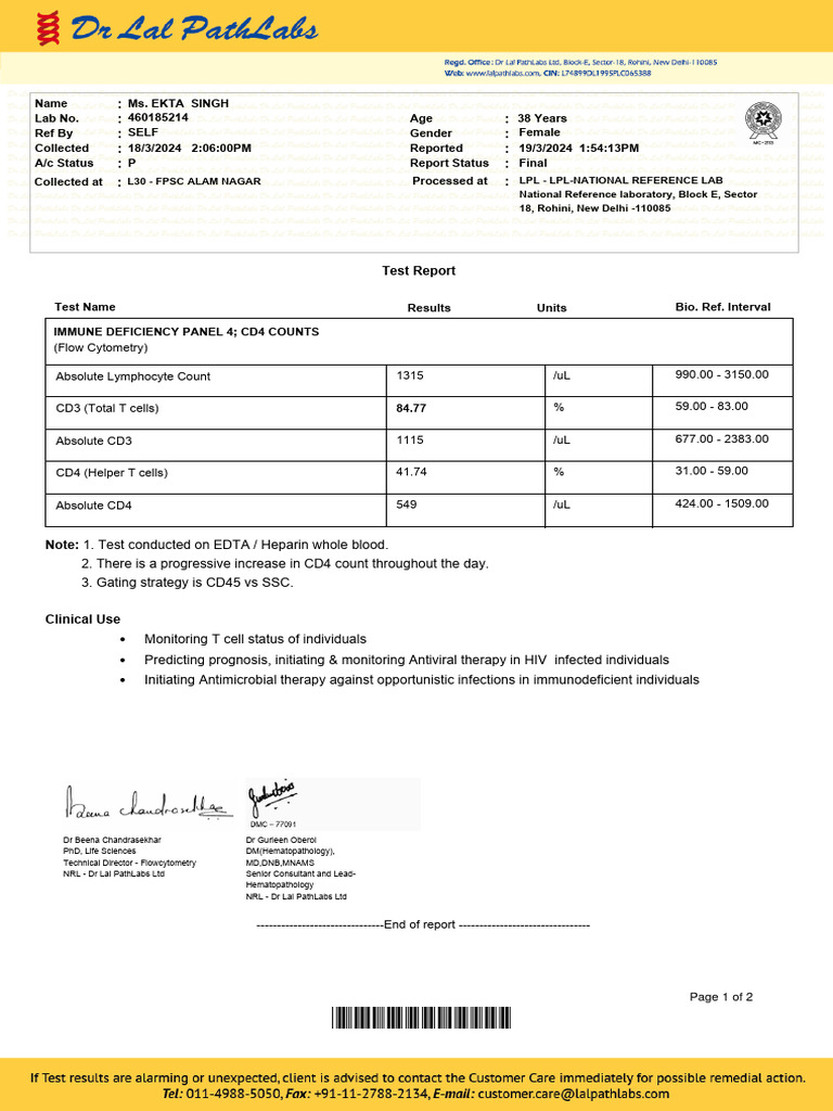 Immune Deficiency Panel Report | PDF | Cd4 | Physician