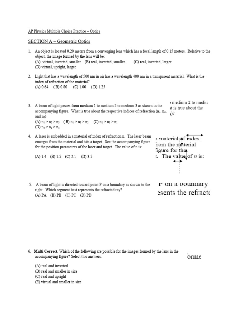 hw-optics | PDF | Refraction | Refractive Index