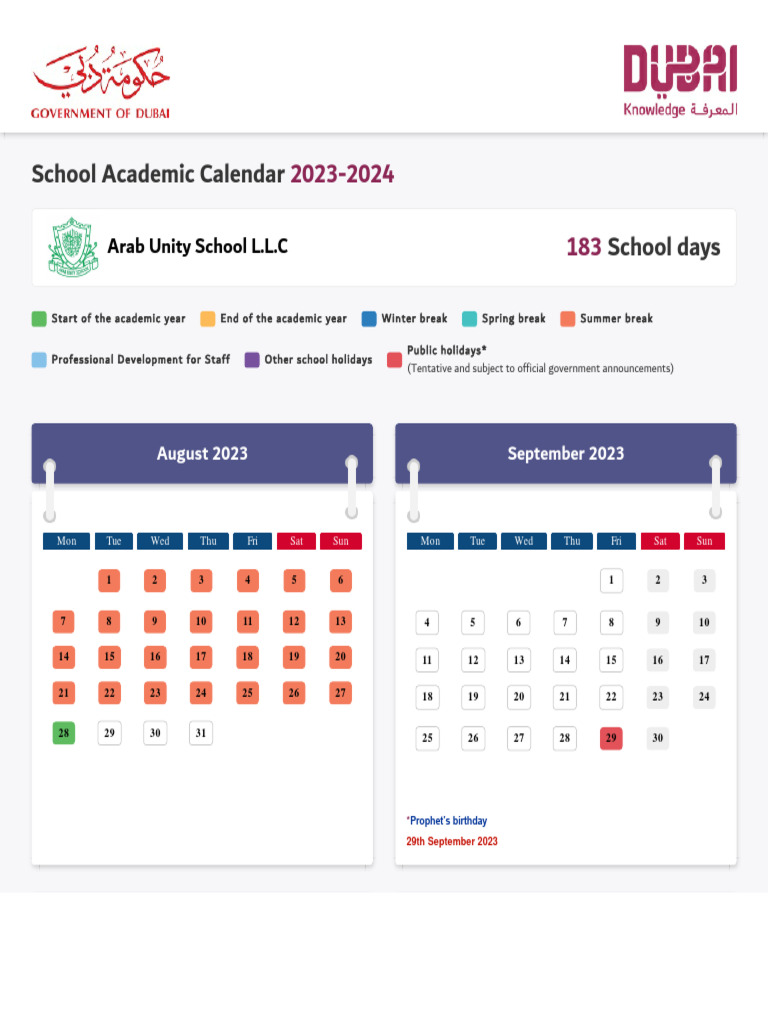 Academic Calendar-Arab Unity School L.L.C | PDF | Observances | Holidays