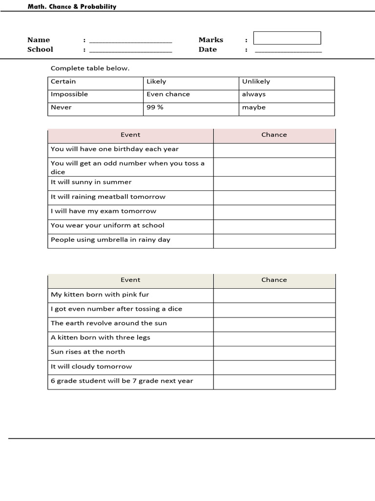 Math. Grade 4. Probability | PDF