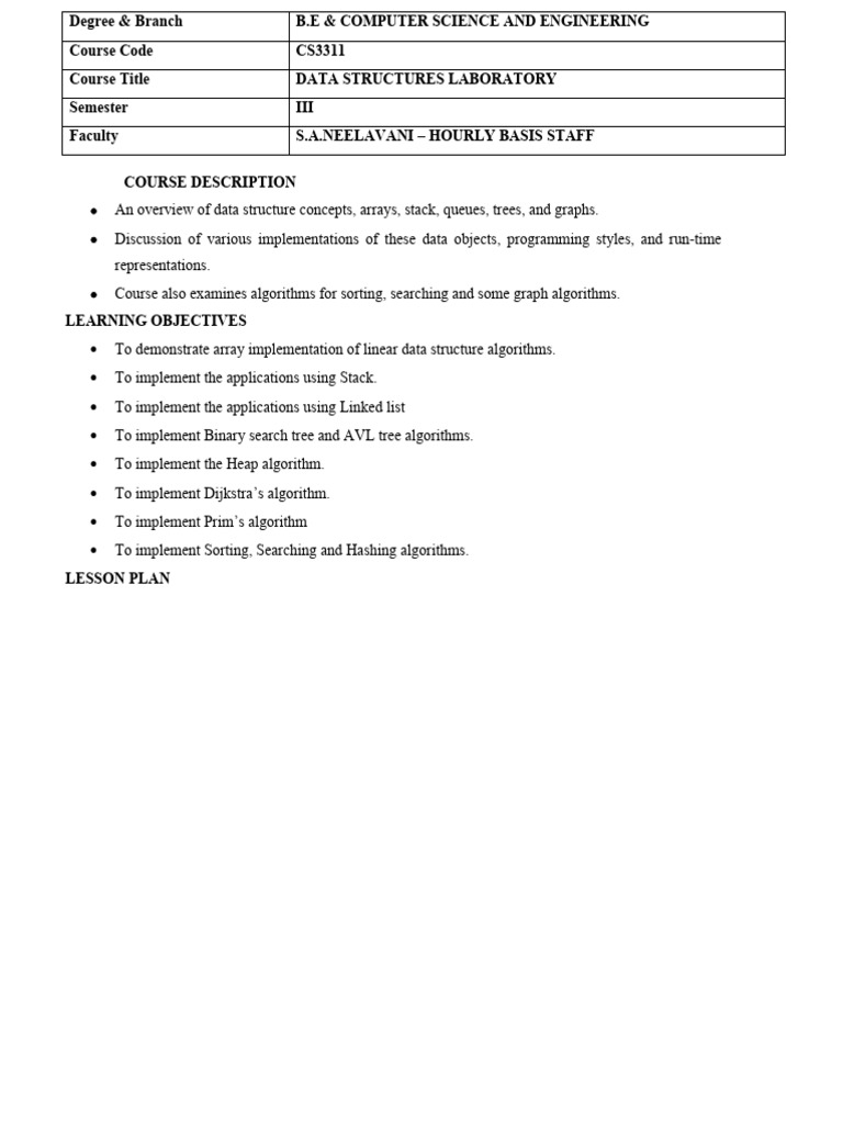 Lesson Plan For CS3311 | PDF | Time Complexity | Computer Science