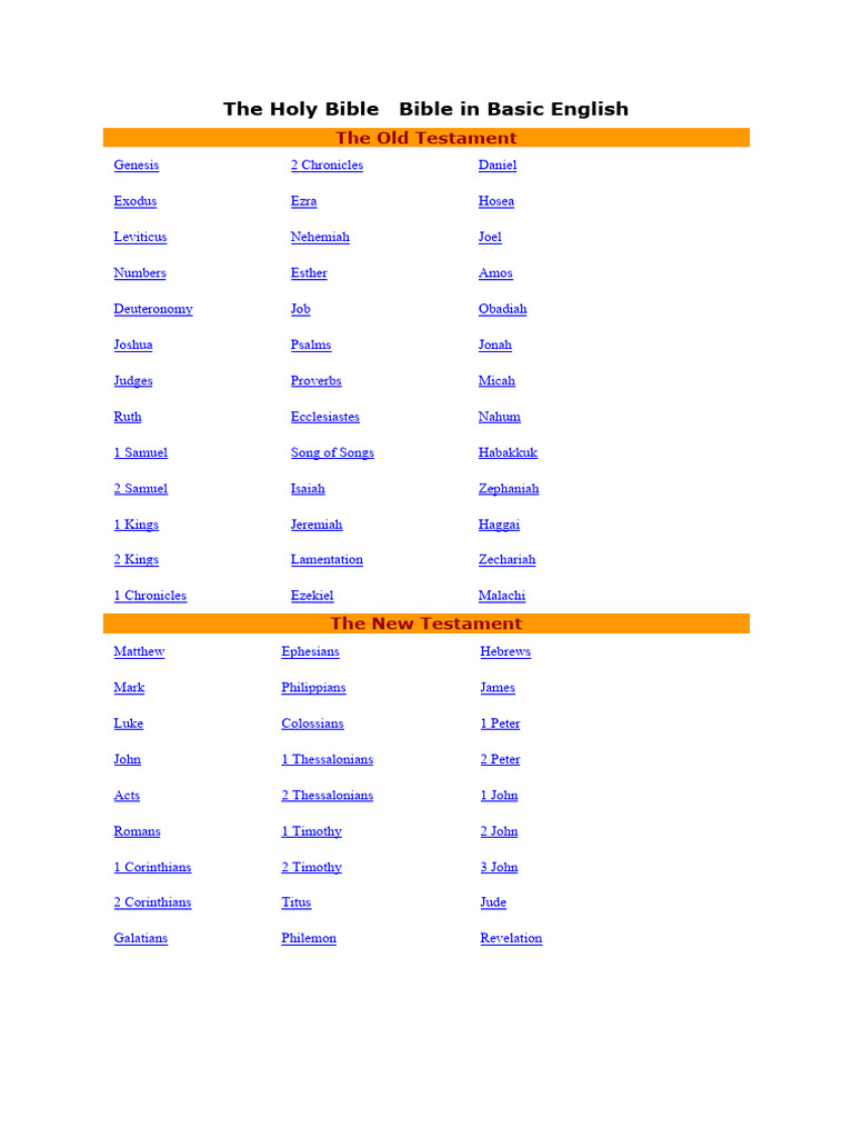 Bible in Basic English: Full Book List | PDF | Religion & Spirituality