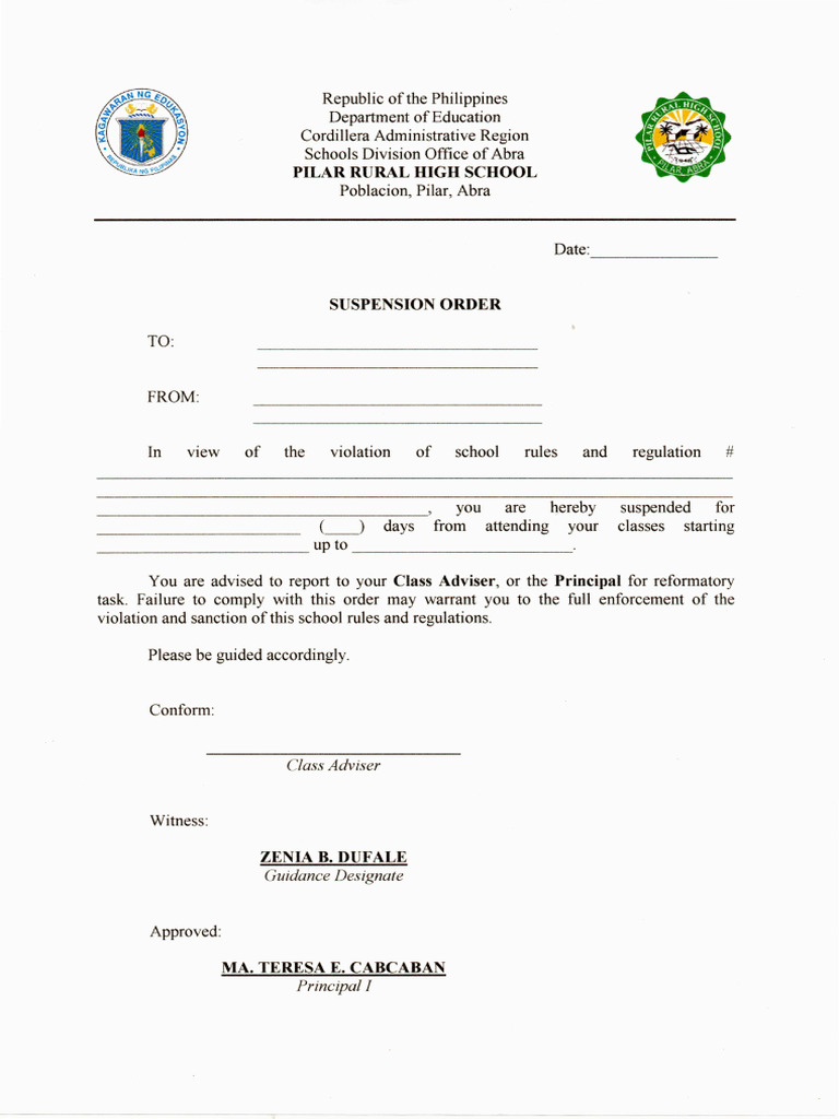 Suspension Order Form | PDF