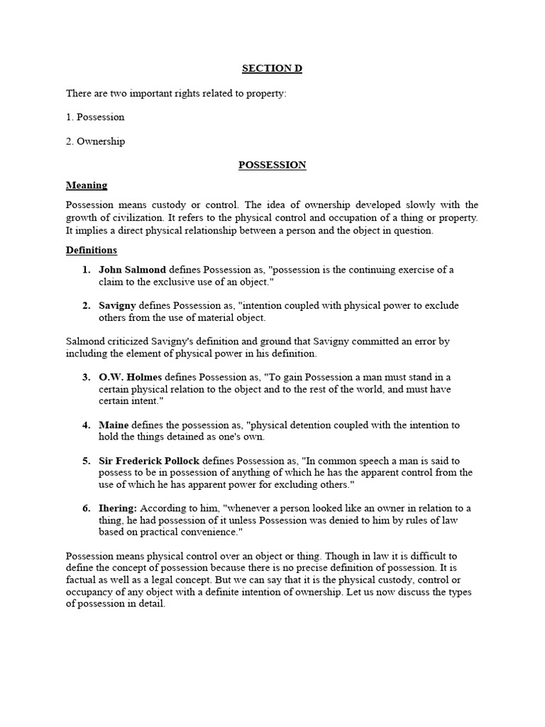 Understanding Possession in Jurisprudence | PDF | Ownership ...